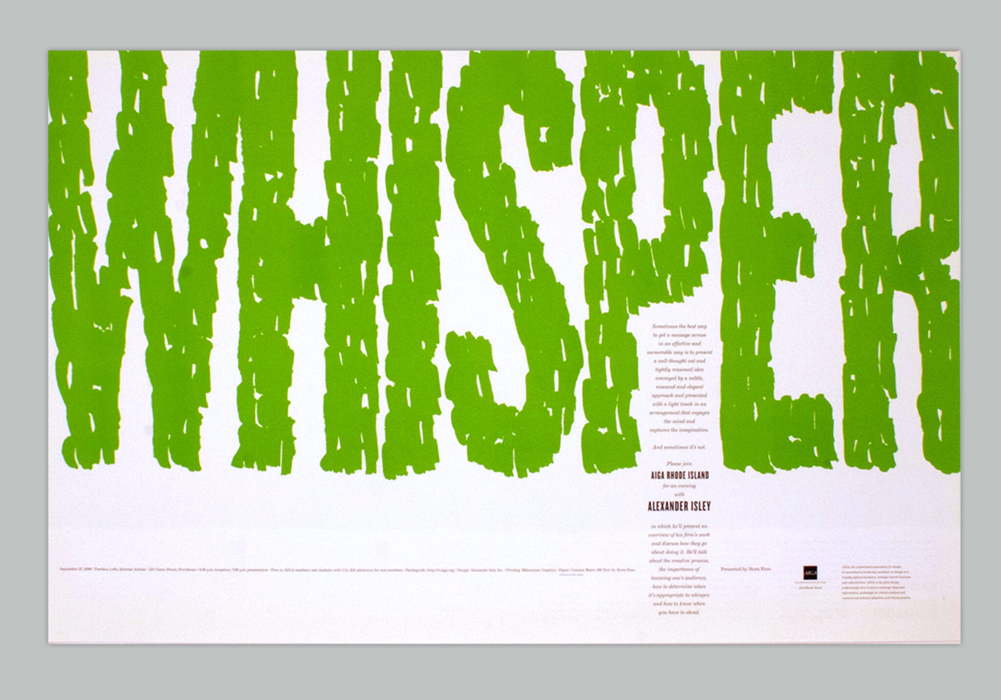 "Whisper/Shout" Poster : Alexander Isley Inc. Designers